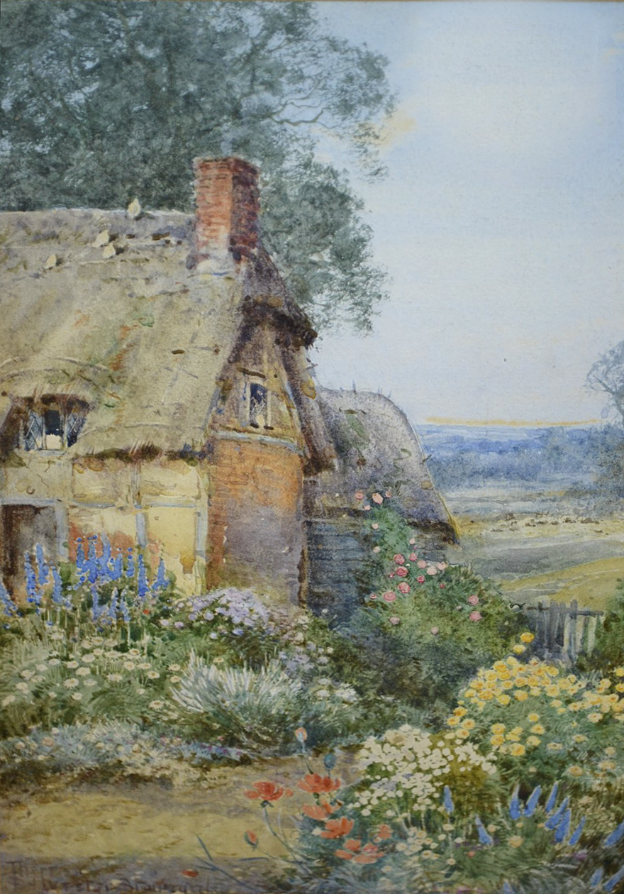 Theresa Sylvester Stannard, signed watercolour, thatched cottage and ...