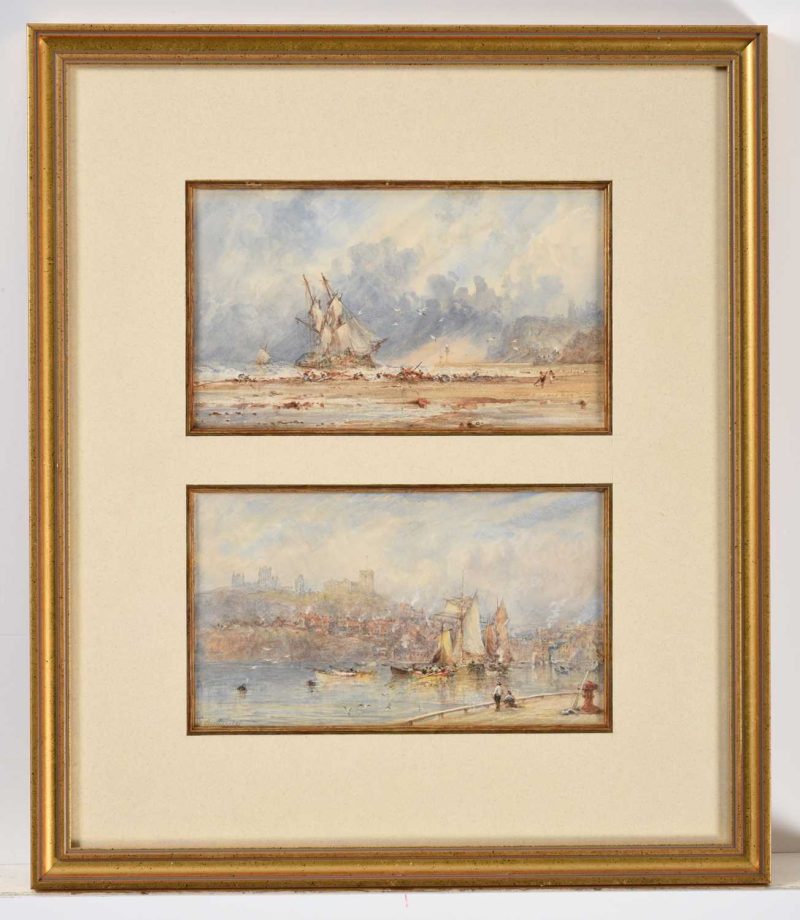 George Weatherill Watercolor Painting of the Shore at Upgang with ...
